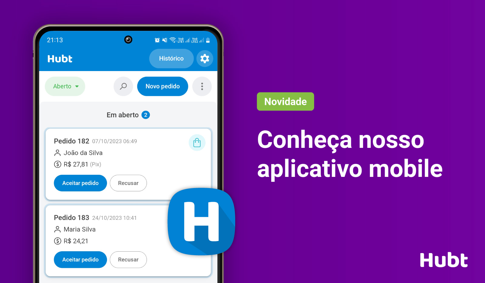 Gerencie seu cardápio e receba pedidos de qualquer lugar com o app Hubt