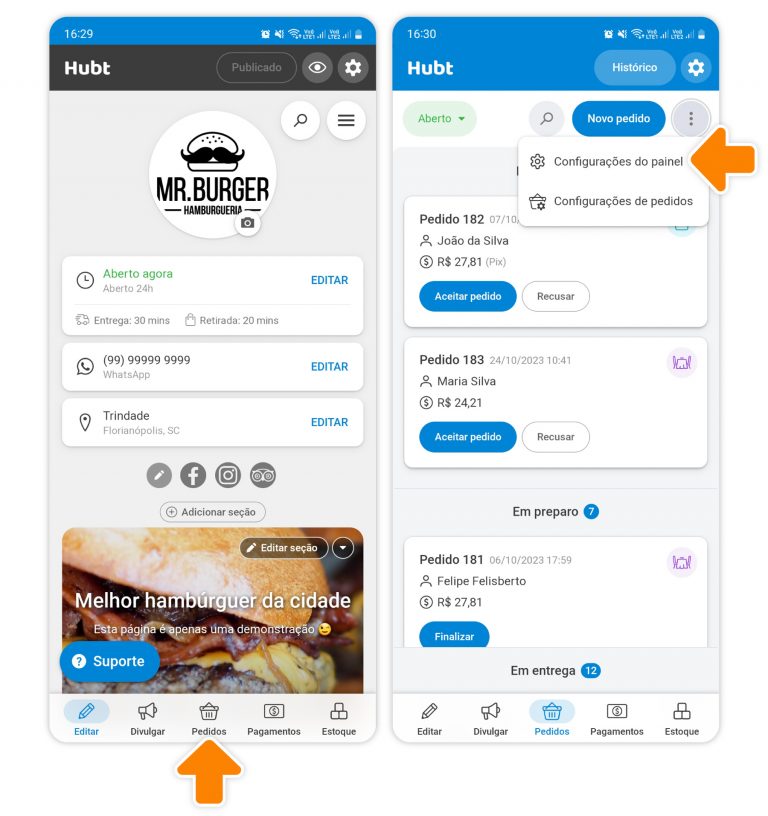 Gerencie seu cardápio e receba pedidos de qualquer lugar com o app Hubt
